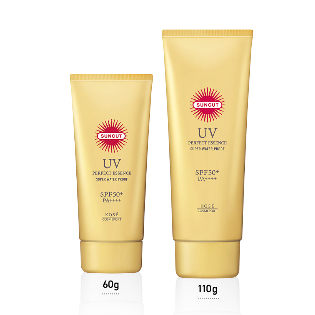 KOSE SUNCUT UV PERFECT ESSENCE SUPER WATER PROOF SPF 50+ 110g | Swanky Beauty Supply