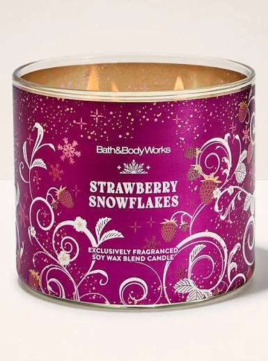 BATH AND BODY WORKS 3 WICK CANDLE STRAWBERRY SNOWFLAKES | Swanky Beauty ...