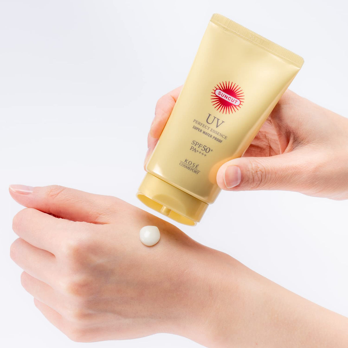 KOSE SUNCUT UV PERFECT ESSENCE SUPER WATER PROOF SPF 50+ 110g | Swanky Beauty Supply