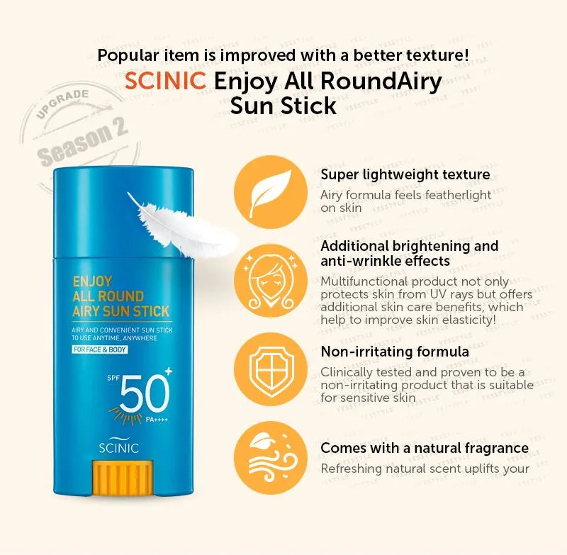 SCINIC ALL ROUND AIRY SUN STICK SPF50+ | Swanky Beauty Supply